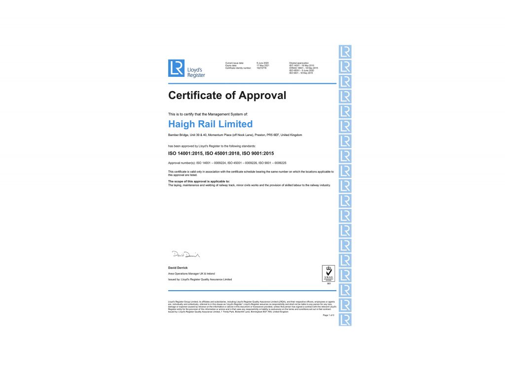 Haigh Rail Successfully Migrates to 45001 Standard | Haigh Rail ...